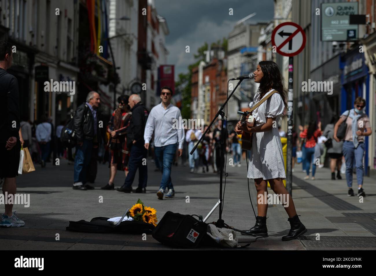 Musician and singer Emmeline Gracie performing on Grafton Street in ...