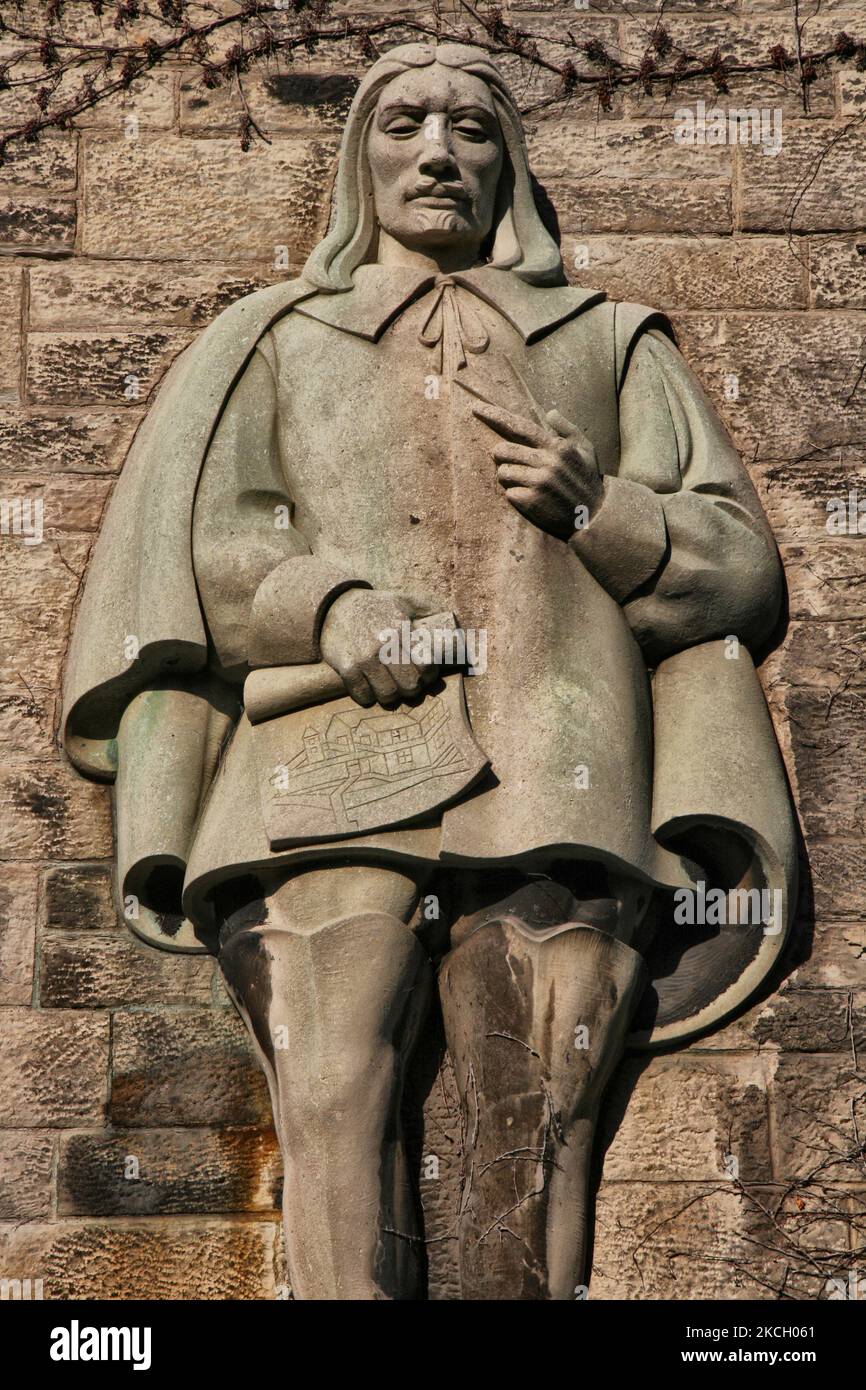 Sculpture of Samuel de Champlain on the Archives and Canadiana Building ...