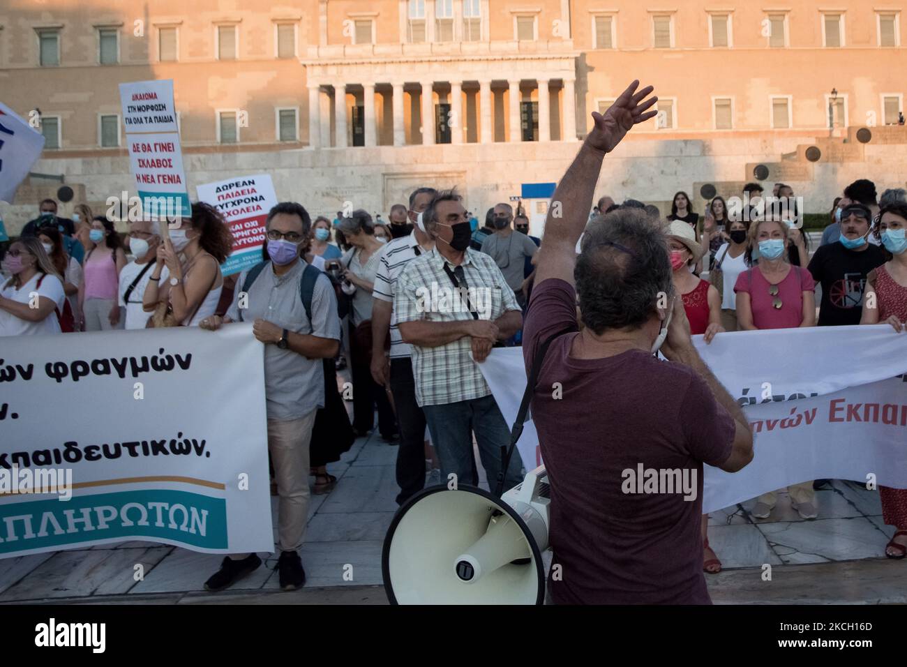 Demonstration by teachers in Athens, Greece on July 7, 2021. (Photo by ...