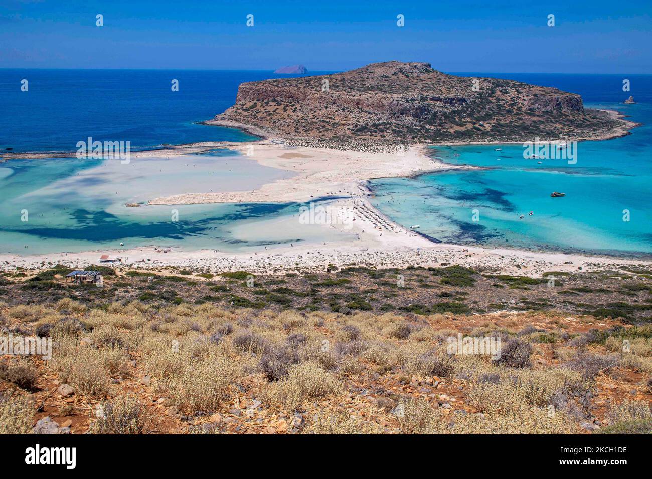 Panoramic view of Balos Beach, the incredible lagoon with the turquoise ...