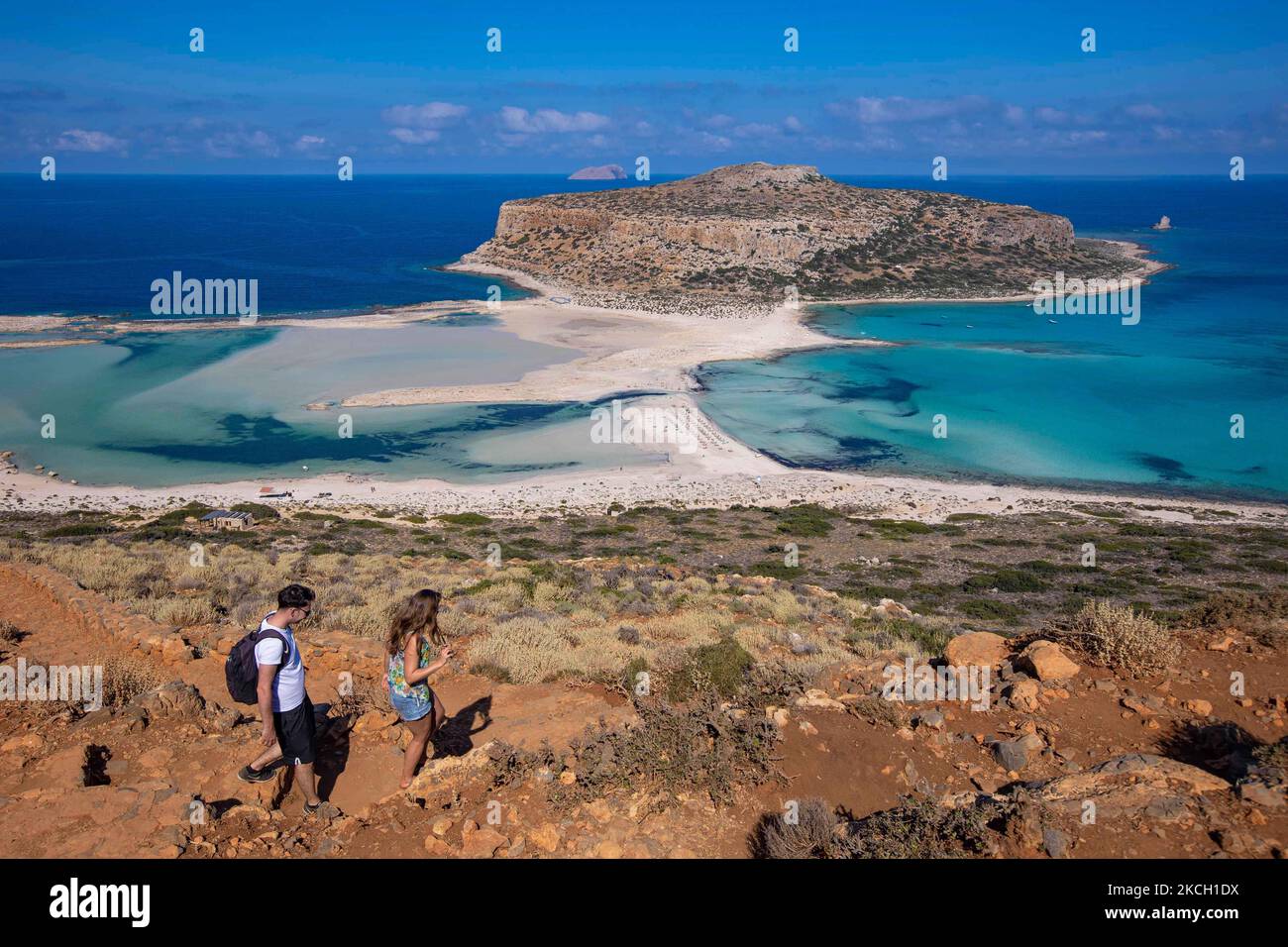 Panoramic view of Balos Beach, the incredible lagoon with the turquoise ...