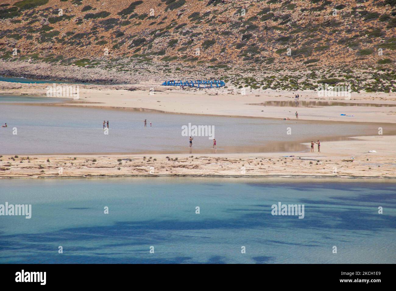 Panoramic view of Balos Beach, the incredible lagoon with the turquoise ...