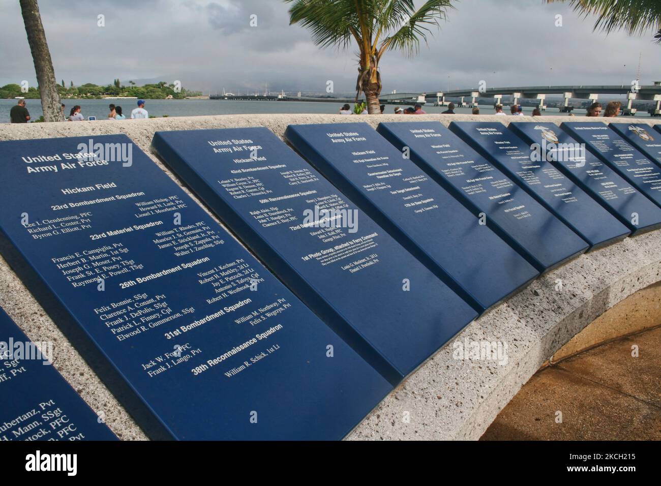 Plaques listing the names of the casualties at the U.S.S. Arizona ...