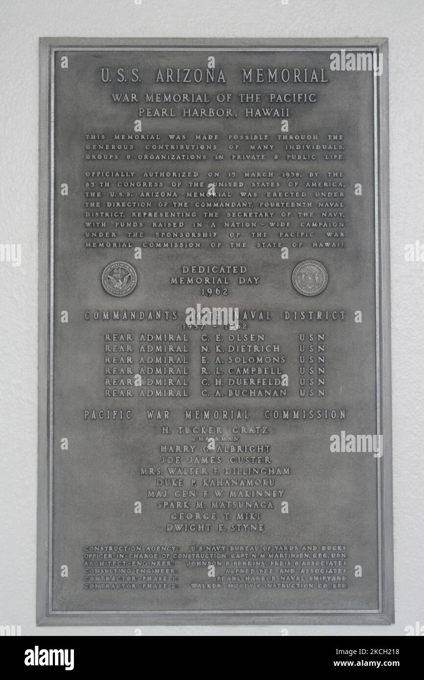 Information plaque at the entrance of the U.S.S. Arizona Memorial at ...