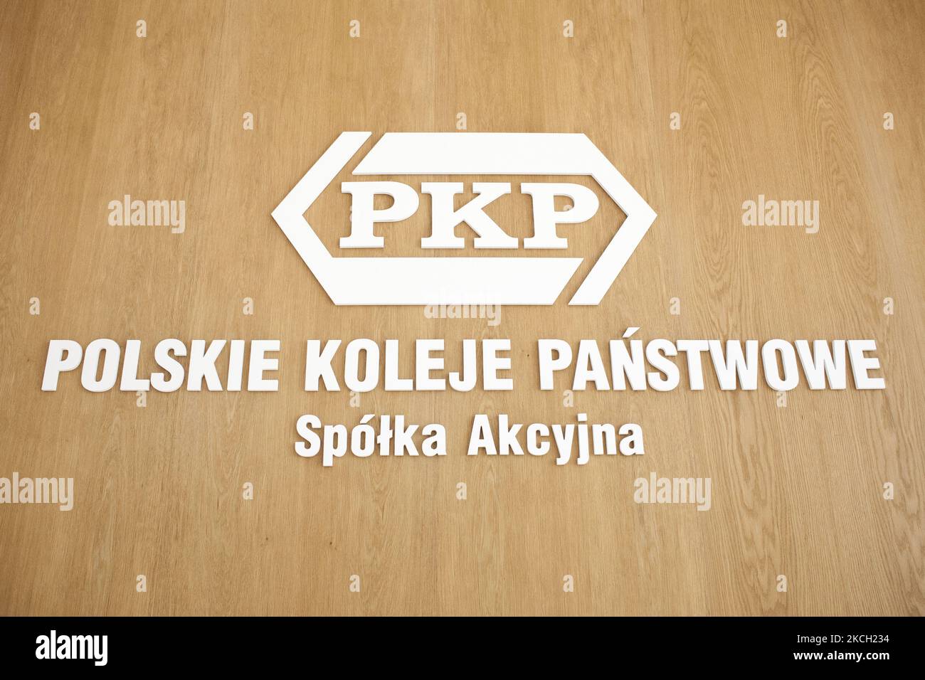 PKP logo seen in Warsaw on July 8, 2021. (Photo by Maciej Luczniewski ...