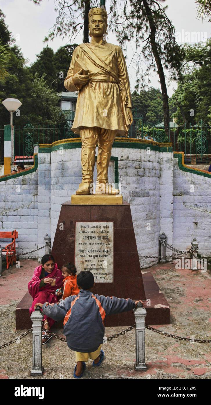 Statue of Nepali poet Bhanubhakta Acharya in the Chowrasta Square in ...