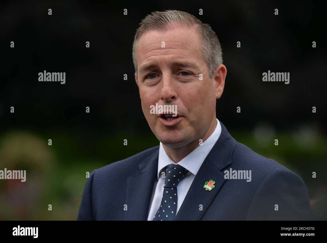 Paul Givan, Northern Ireland's First Minister speaks to the media after ...