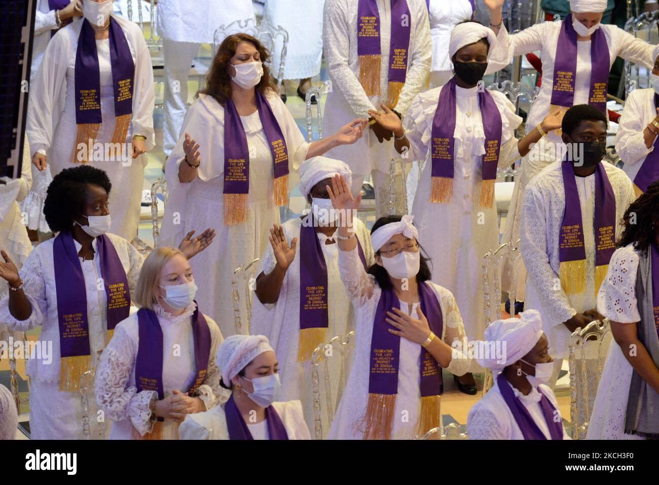 Members of Synagogue Church of All Nations (SCOAN) during the laying to ...
