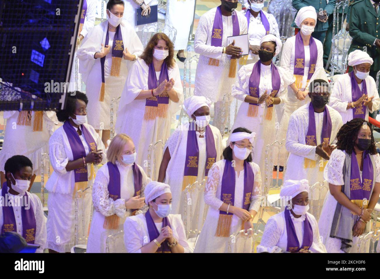Members of Synagogue Church of All Nations (SCOAN) during the laying to ...