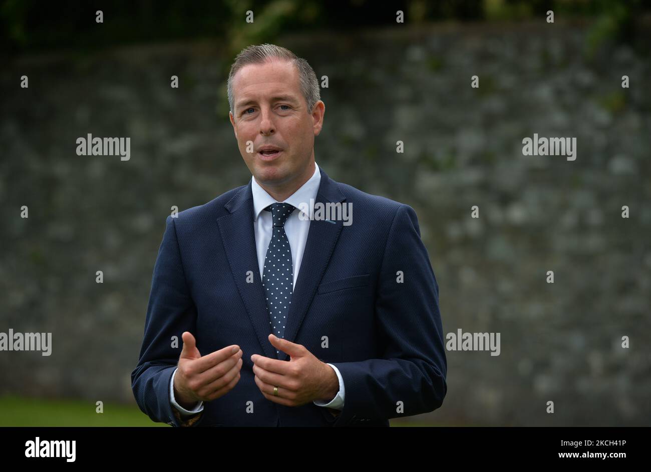 Paul Givan, Northern Ireland's First Minister, seen at the ceremony ...