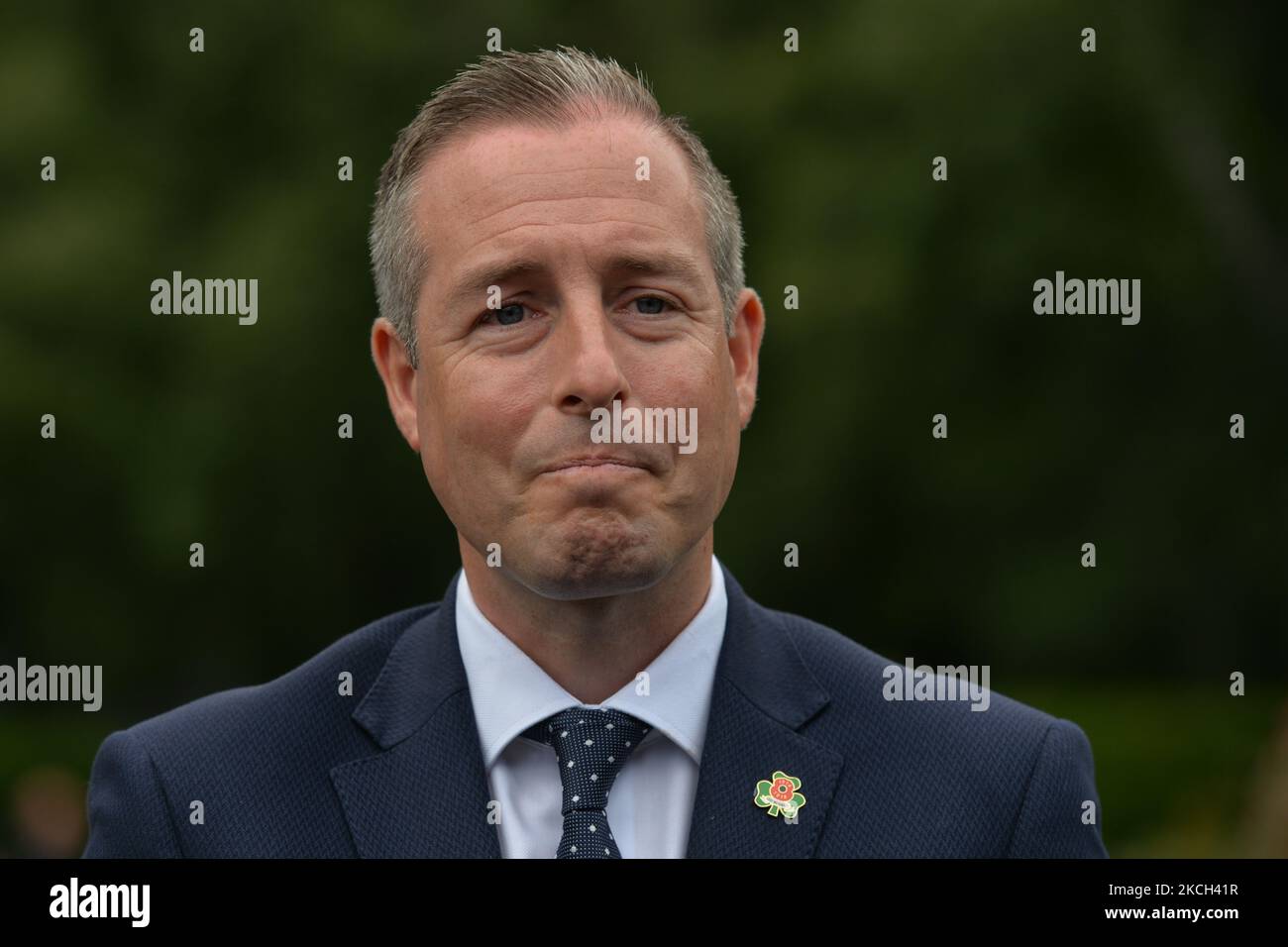 Paul Givan, Northern Ireland's First Minister, speaks to the media ...