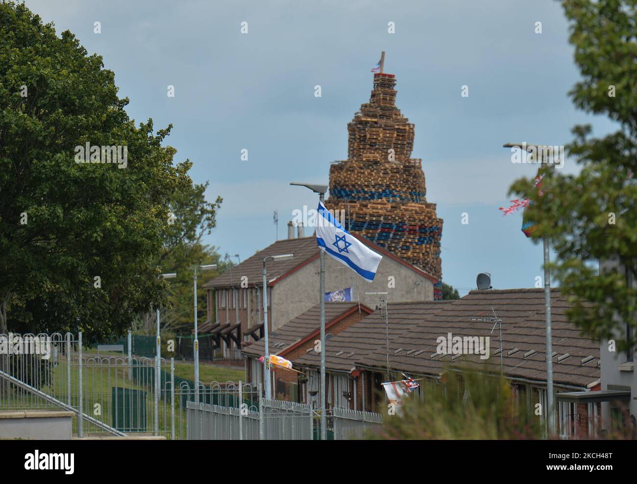 An Israeli flag seennear a bonfire in Kilcooley, Bangor, seen ahead of ...