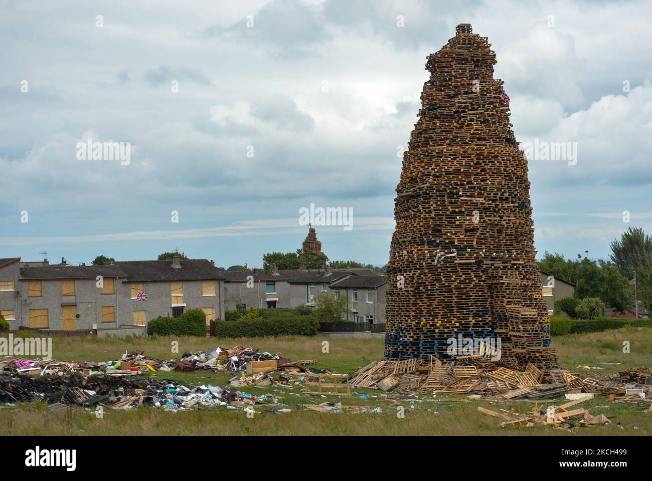 A typical loyalist bonfires made of 156 pallets tall and prepared for ...