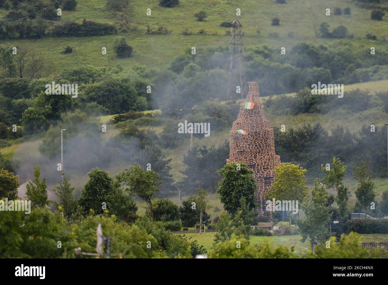 A bonfire with Irish tricolour to be burnt prepared for the 11th Night ...