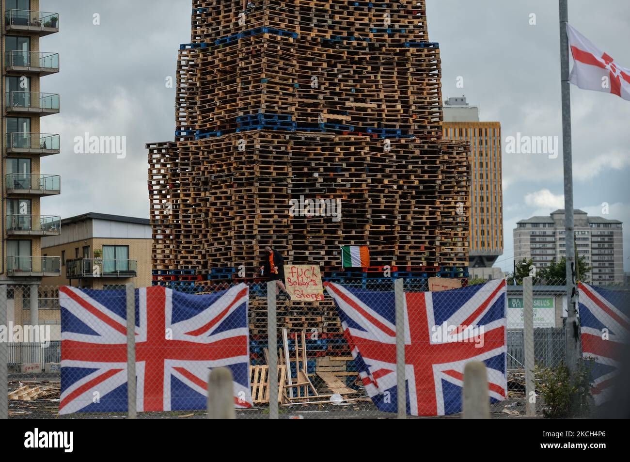 A bonfire with Irish tricolour to be burnt prepared for the 11th Night ...