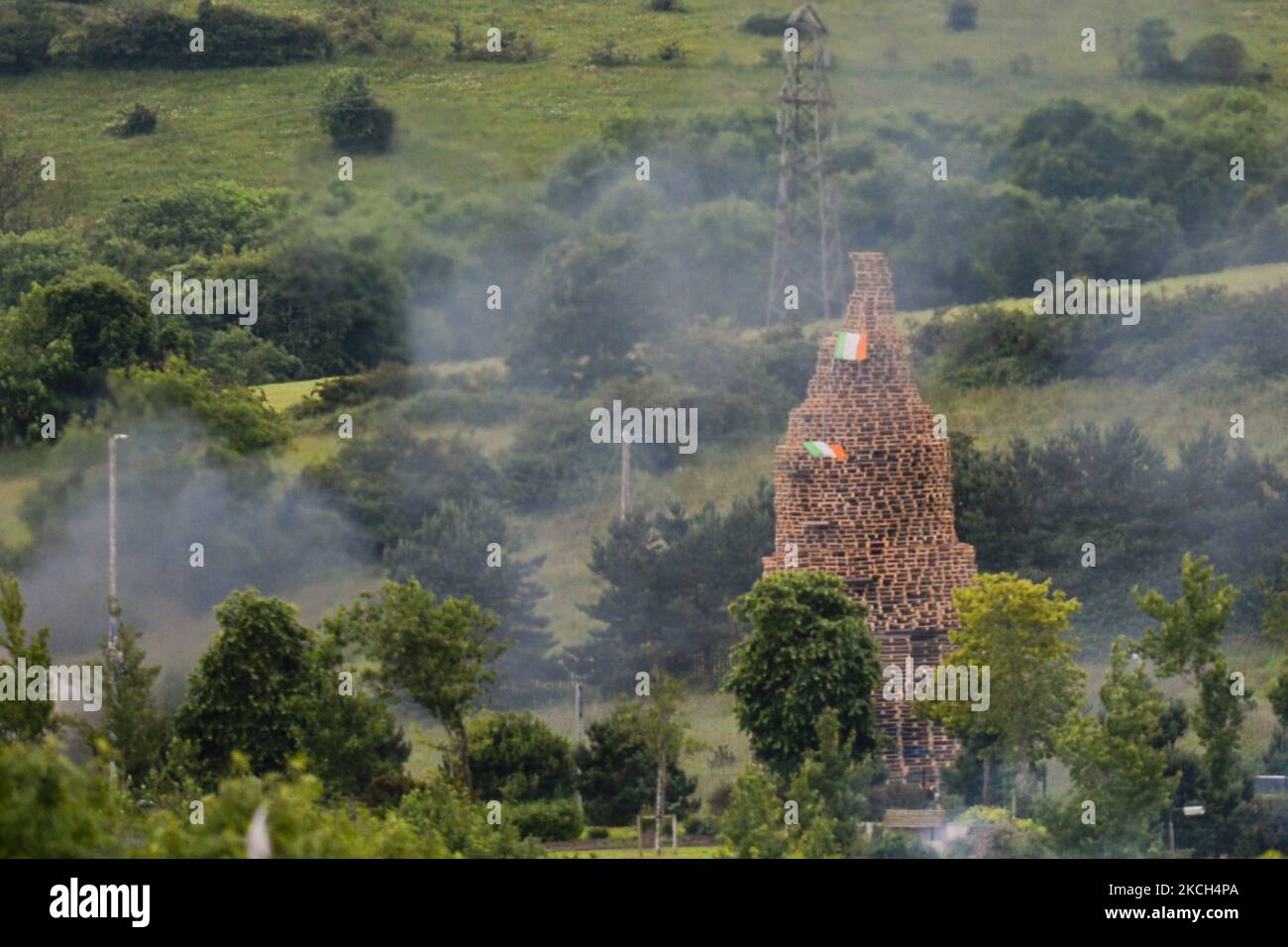 A bonfire with Irish tricolour to be burnt prepared for the 11th Night ...