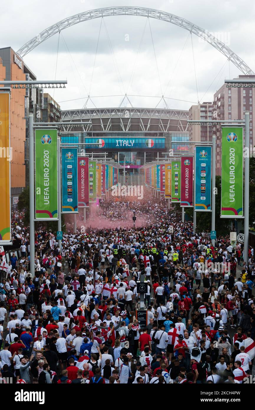 LONDON, UNITED KINGDOM - JULY 11, 2021: Football fans arrive at Wembley ...