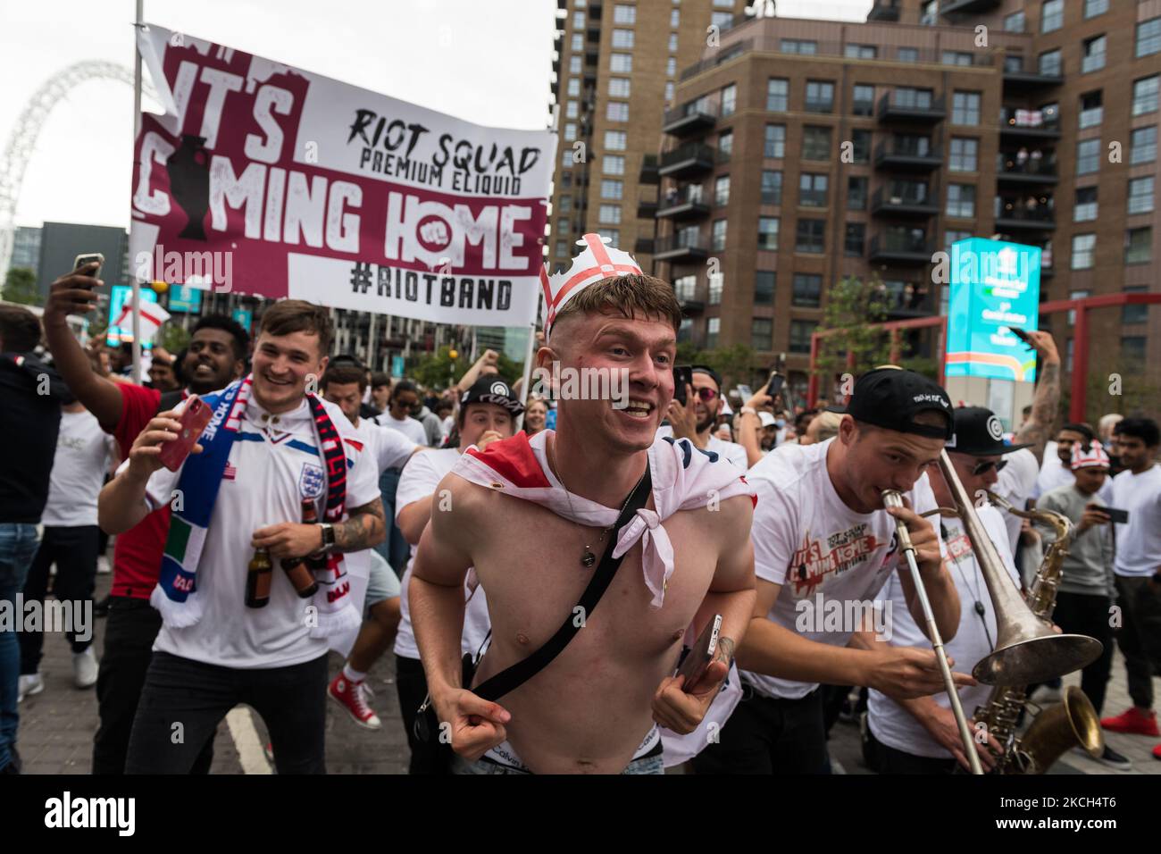 LONDON, UNITED KINGDOM - JULY 11, 2021: England football fans arrive at ...