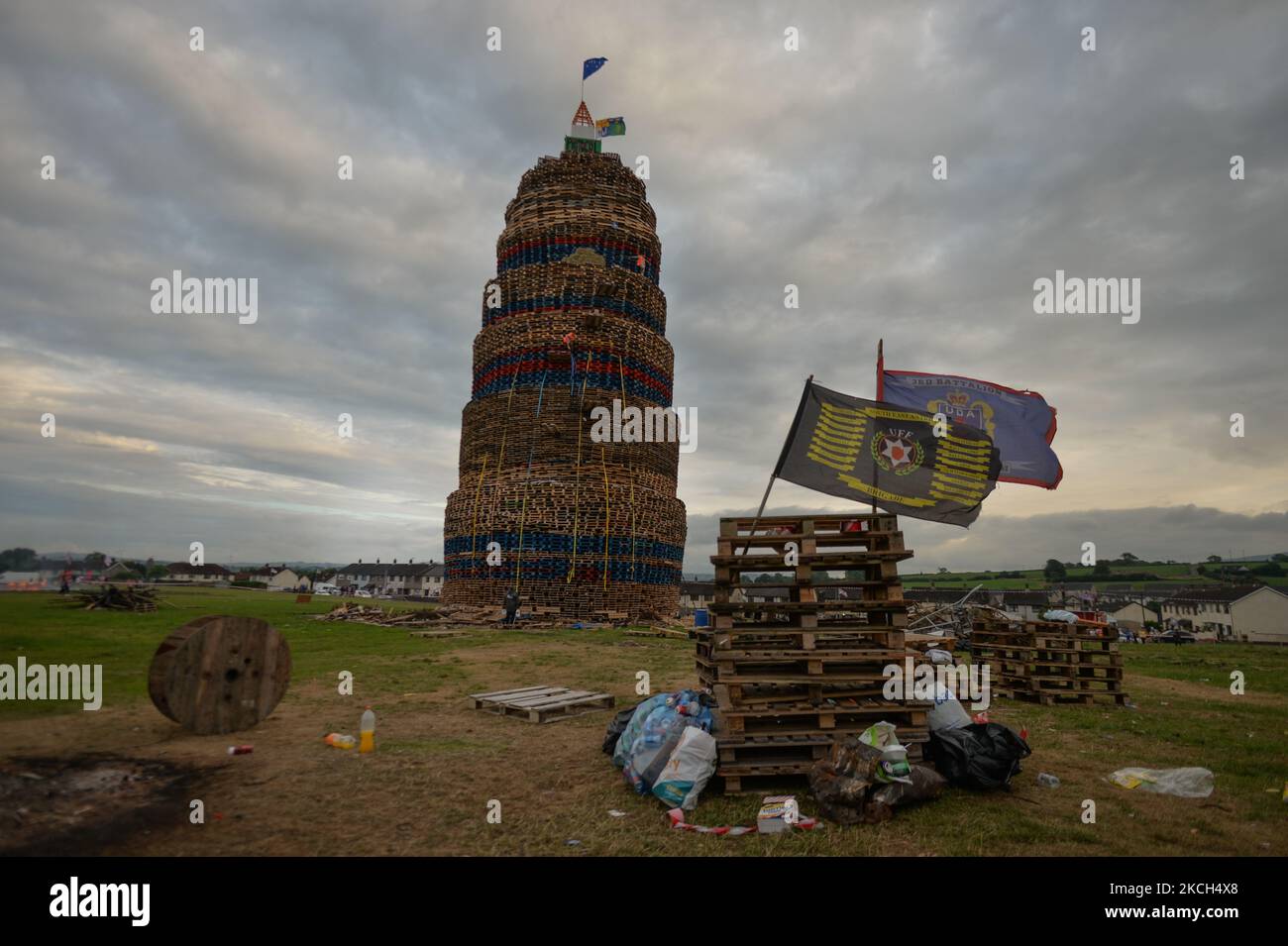 A general view of the 11th Night bonfire in Craigy Hill, Larne, seen ...