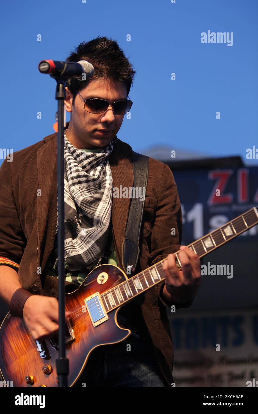 Guitarist and lead vocalist Goher Mumtaz of the Pakistani rock band Jal ...