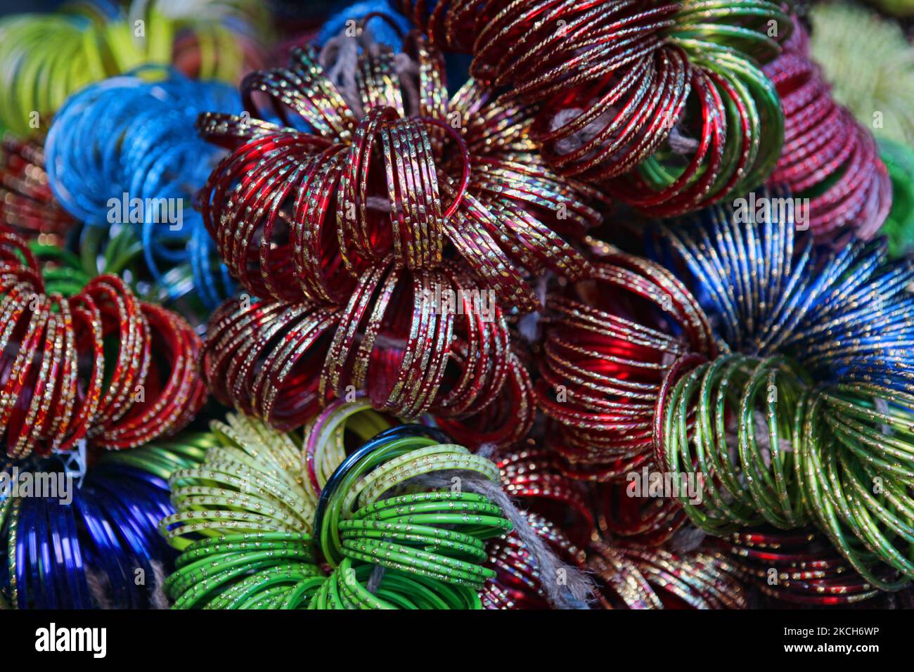 Colorful glass bangles at a market in Singtam, Sikkim, India, on June ...