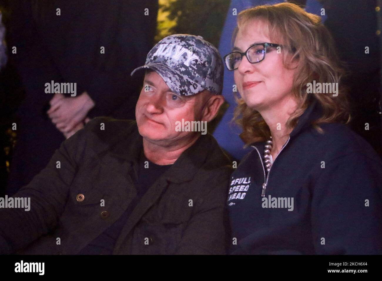 Congresswoman Gabby Giffords and Senator Mark Kelly listen to actress ...