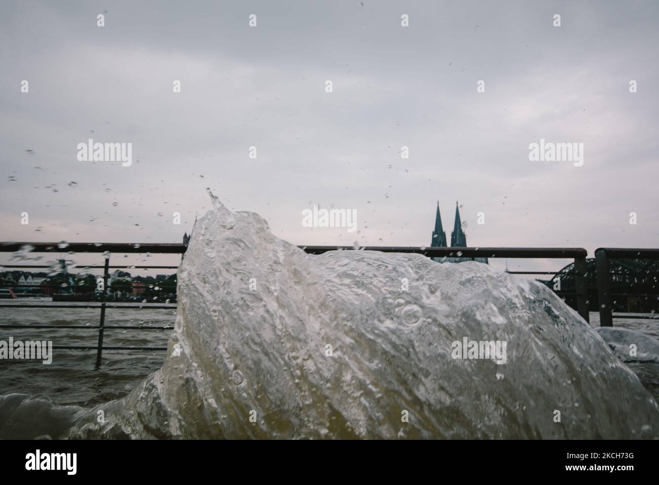 Flooding is seen along rhine promenade in Cologne, Germany on July 13 ...