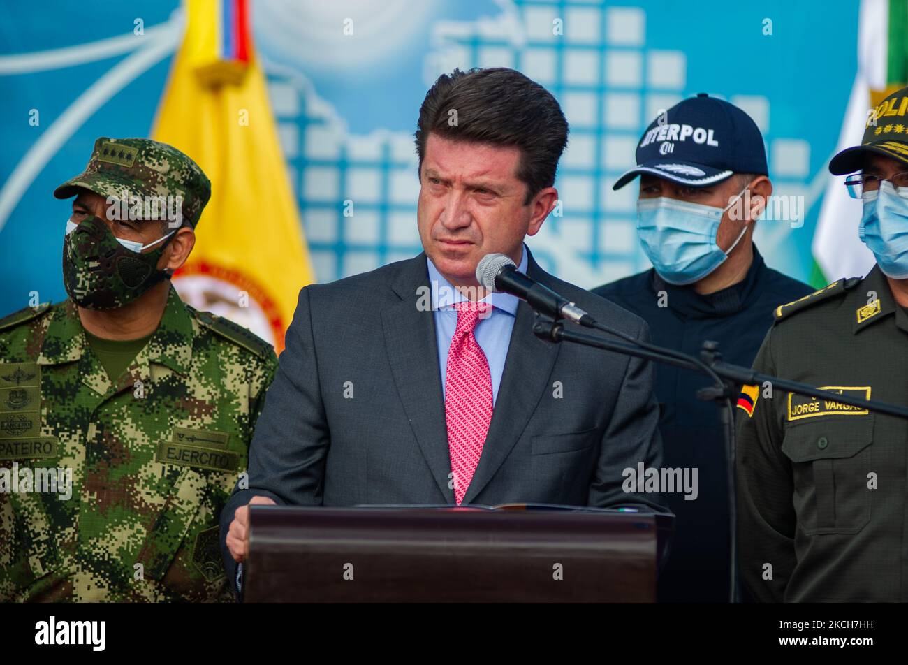 Colombia's minister of Defense Diego Molano speaks during a press ...