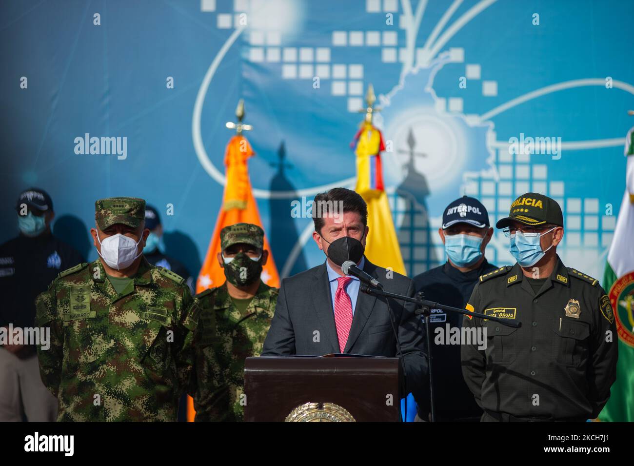 Colombia's minister of Defense Diego Molano speaks during a press ...