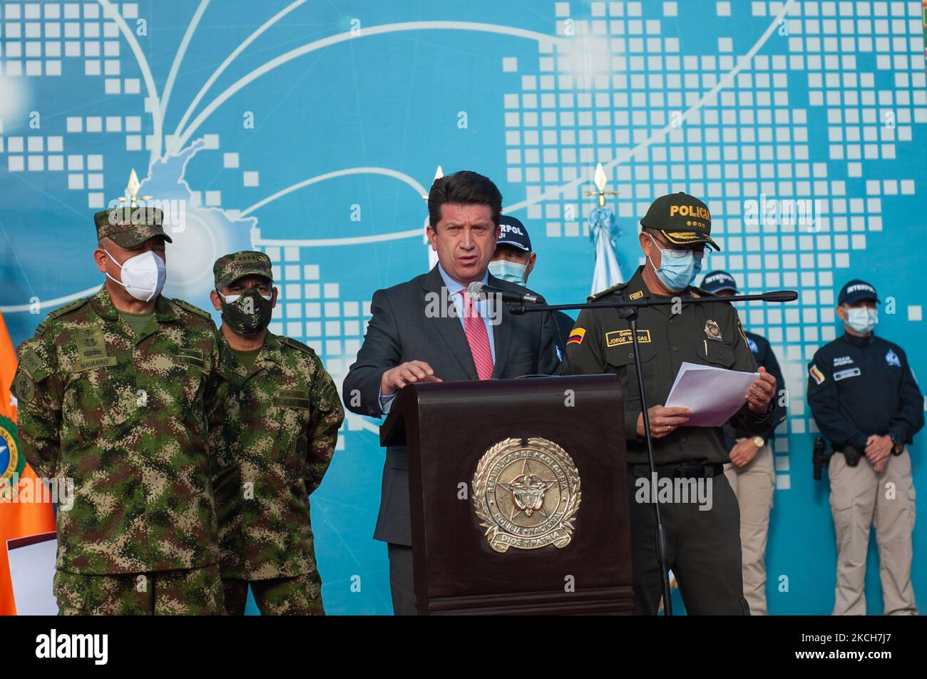 Colombia's minister of Defense Diego Molano speaks during a press ...