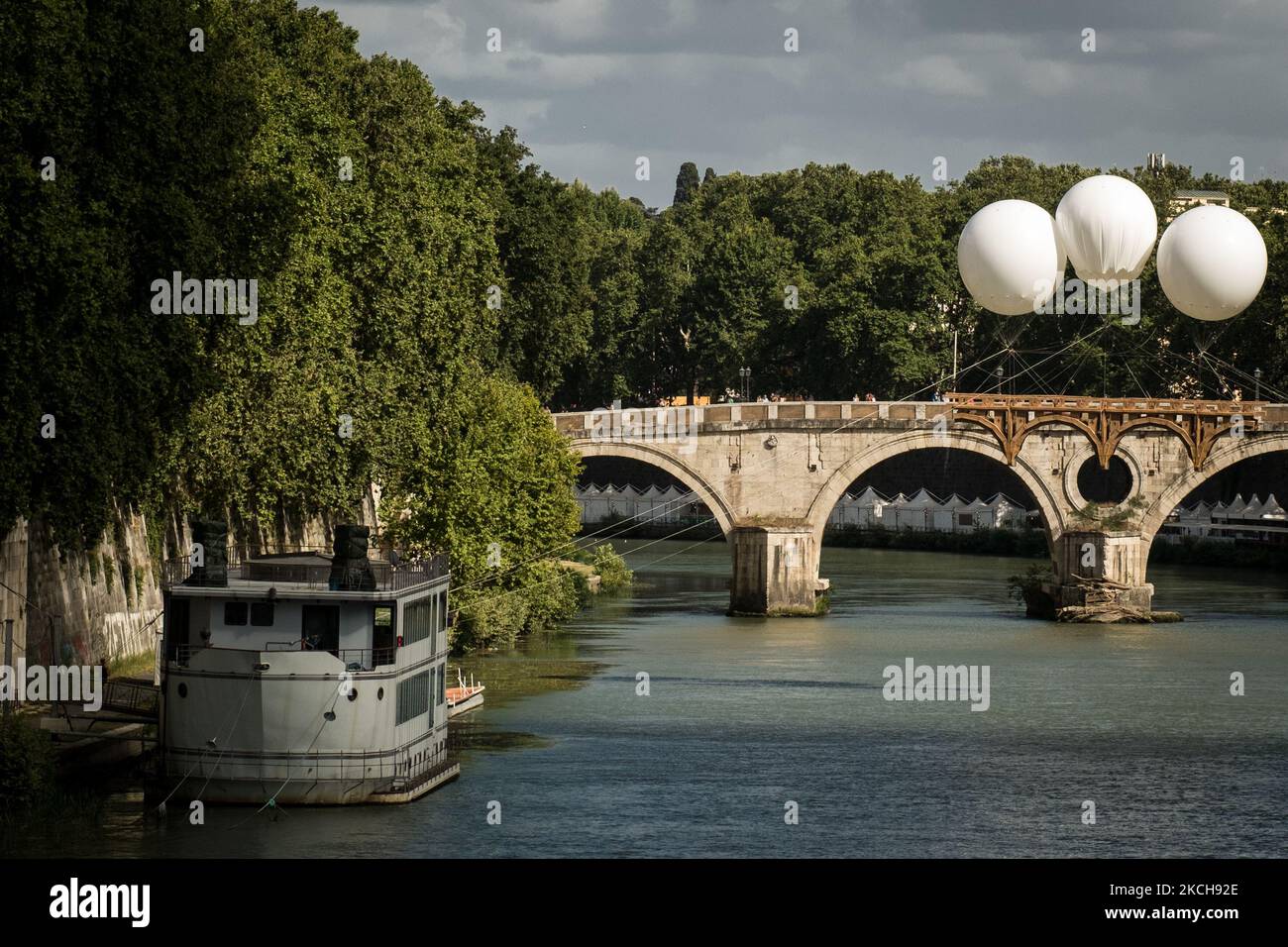 A view of the temporary installation of 'Ponte Farnese' a Michelangelo ...