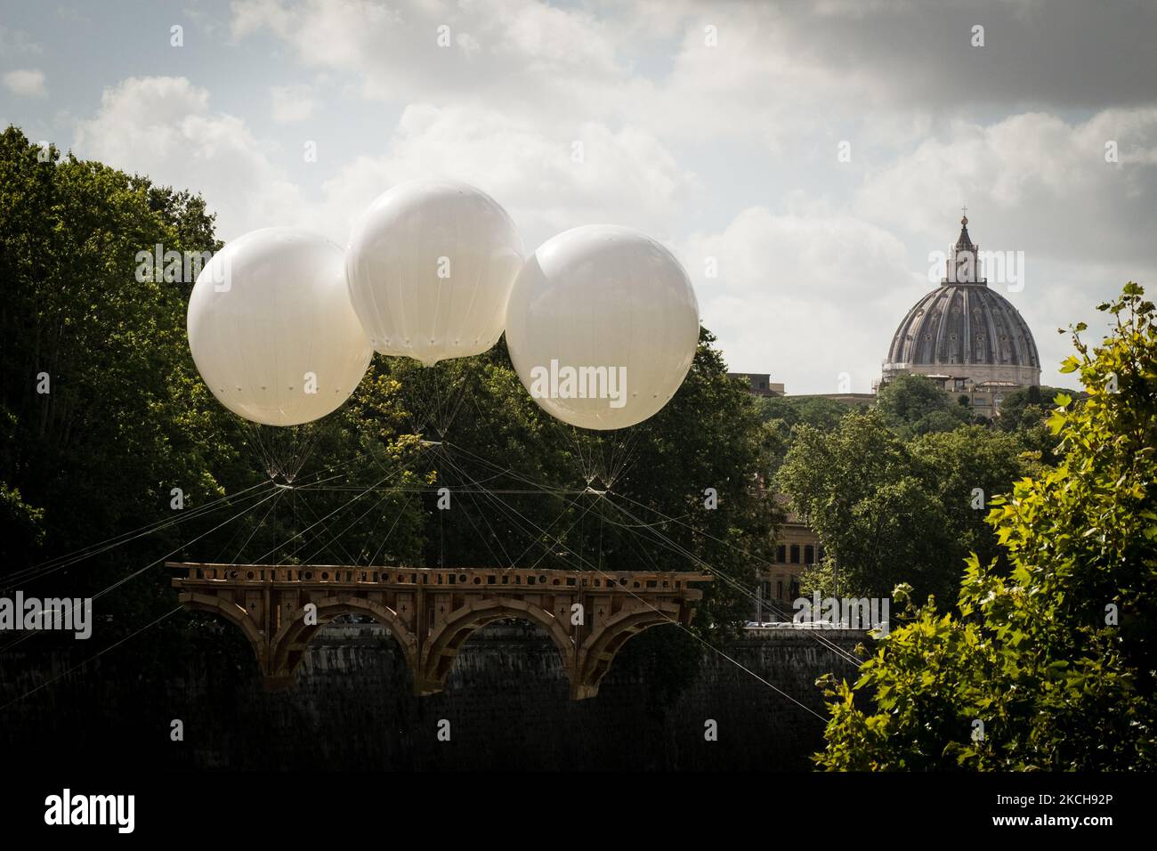 A view of the temporary installation of 'Ponte Farnese' a Michelangelo ...