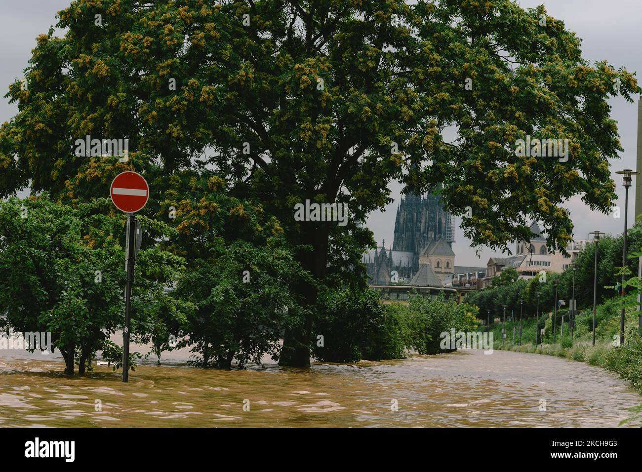 Flooding scene is seen from Rhine river in Cologne, Germany on July 15 ...