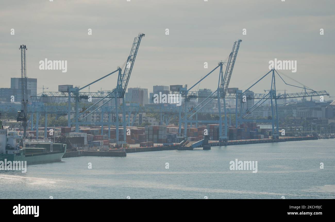 A general view of Dublin container terminals seen from an Irish Ferry ...