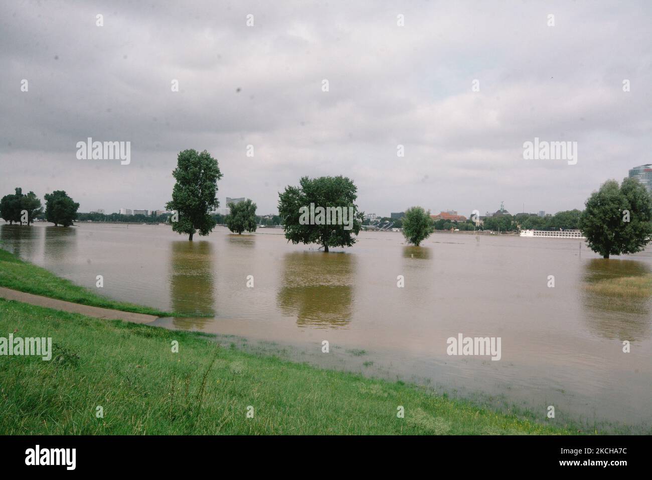 Flooding scene is seen from Rhine river in Duesseldorf, Germany on July ...