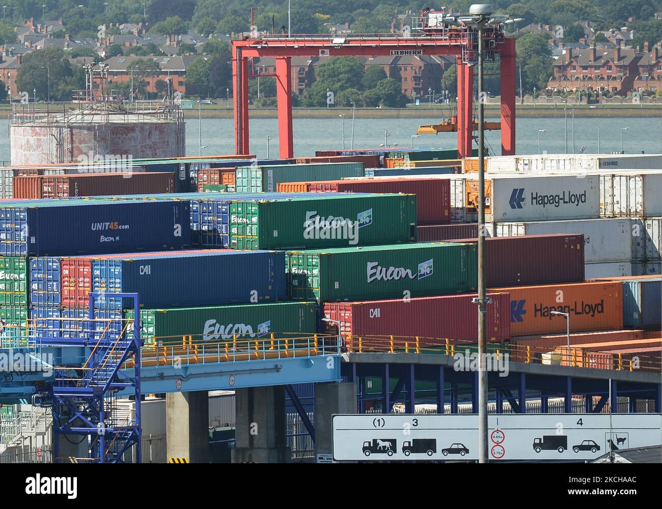 A general view of Dublin container terminals seen from an Irish Ferry ...