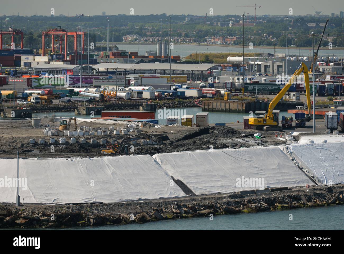 A construction work area inside Dublin container terminals seen from an ...