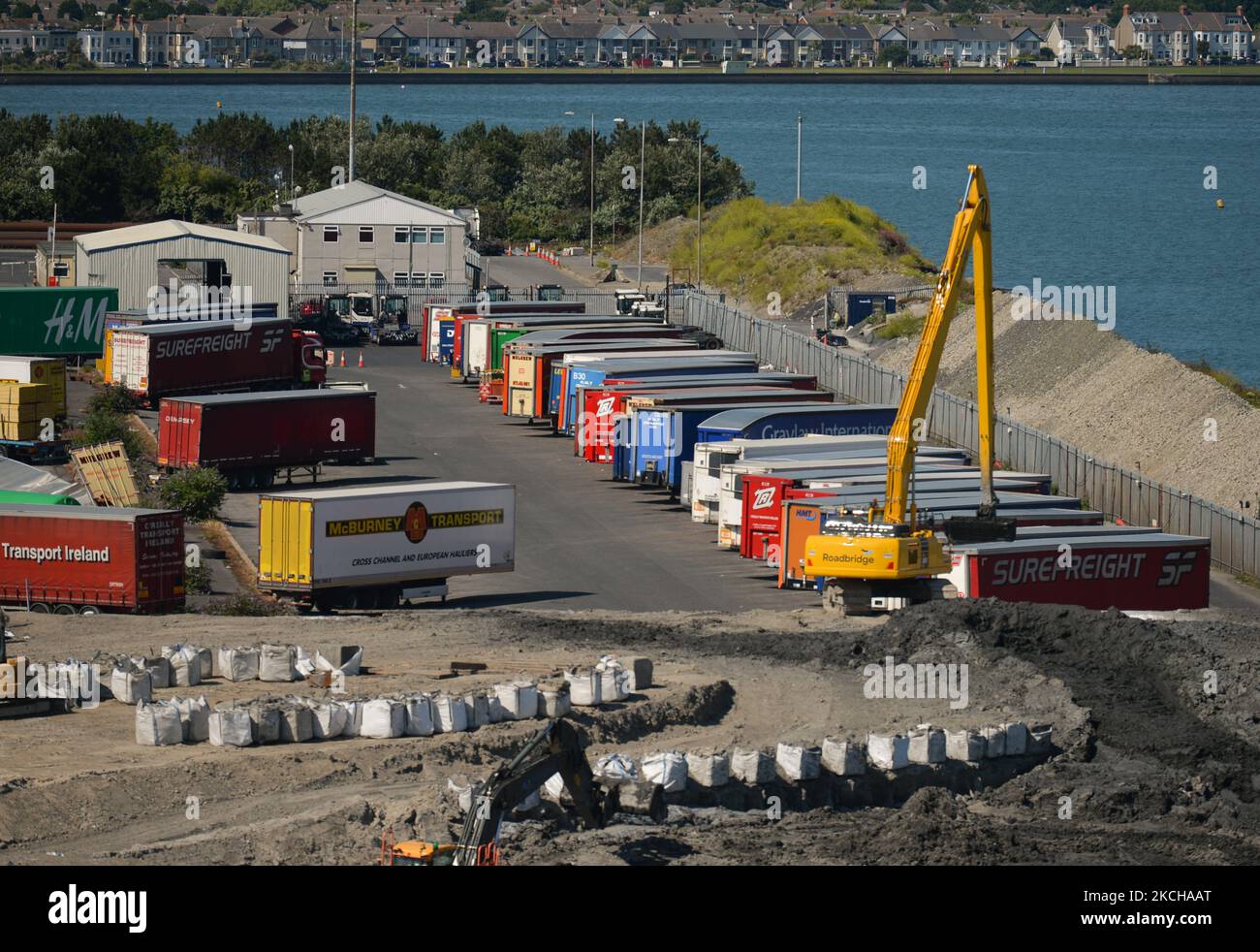 A construction work area inside Dublin container terminals seen from an ...