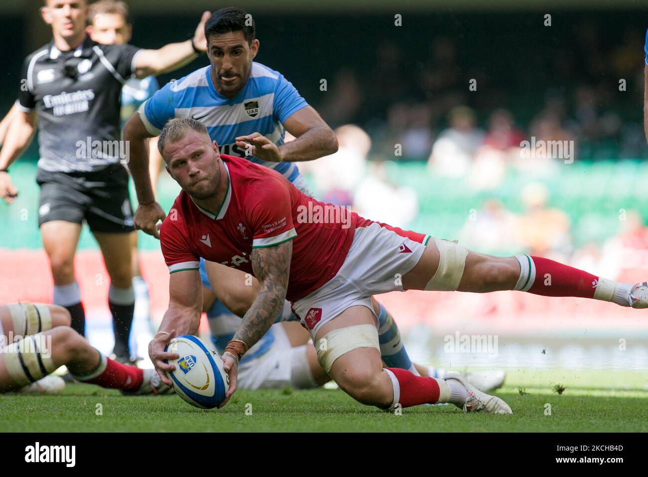 Ross Moriarty (Wales) controls the ball during the 2021 Summer ...