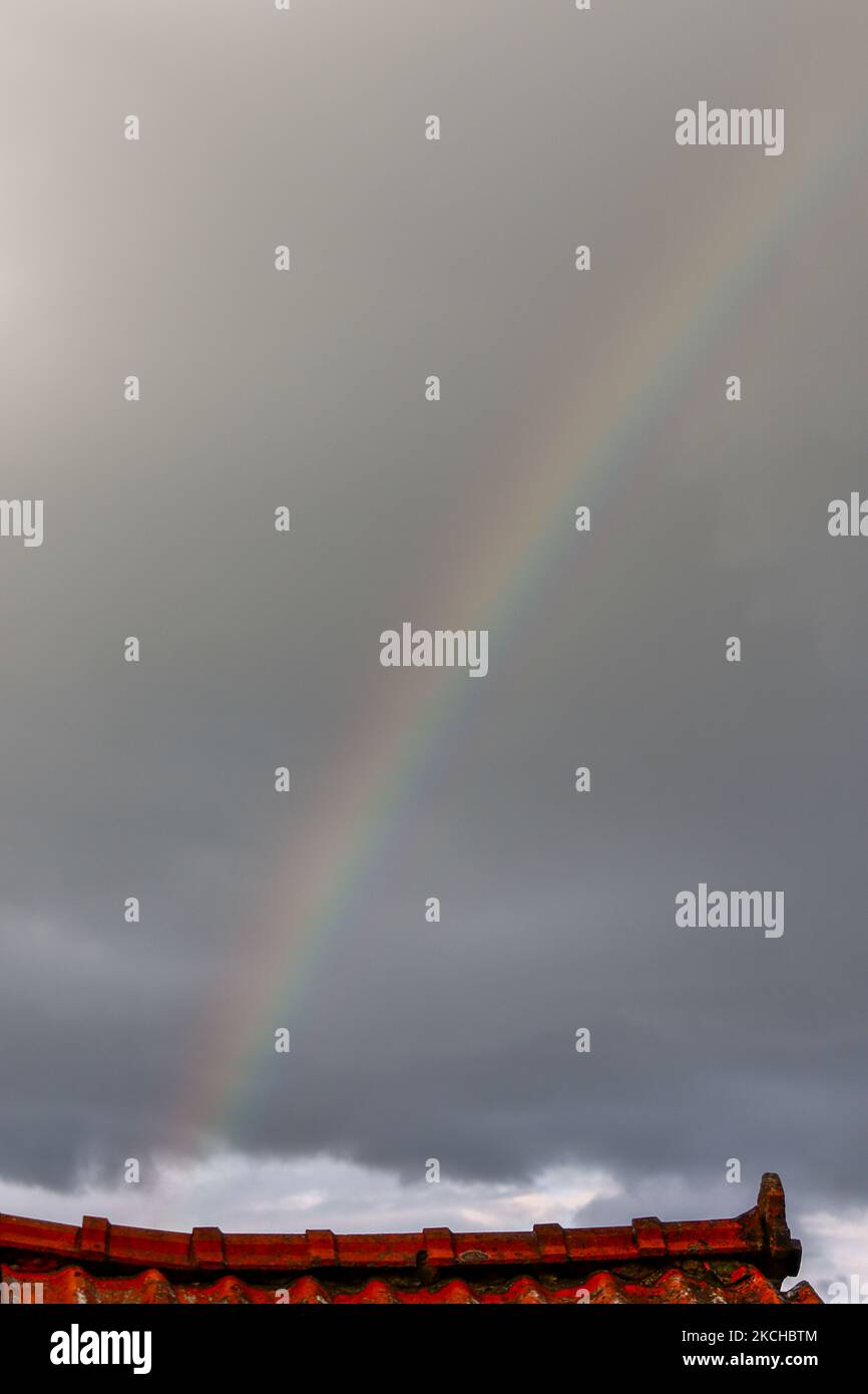 A rainbow appears in the sky over Sangju, on July 17, 2021 in Sangju ...