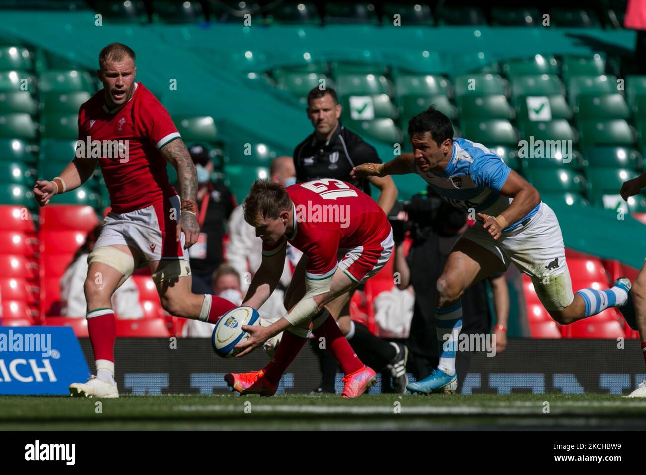 Nick Tompkins (Wales) controls the ball during the 2021 Summer ...