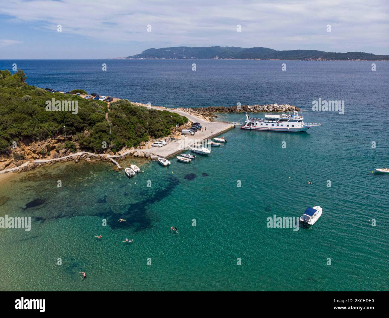 Panoramic aerial view from a drone of Agios Giorgios or Katigiorgis ...