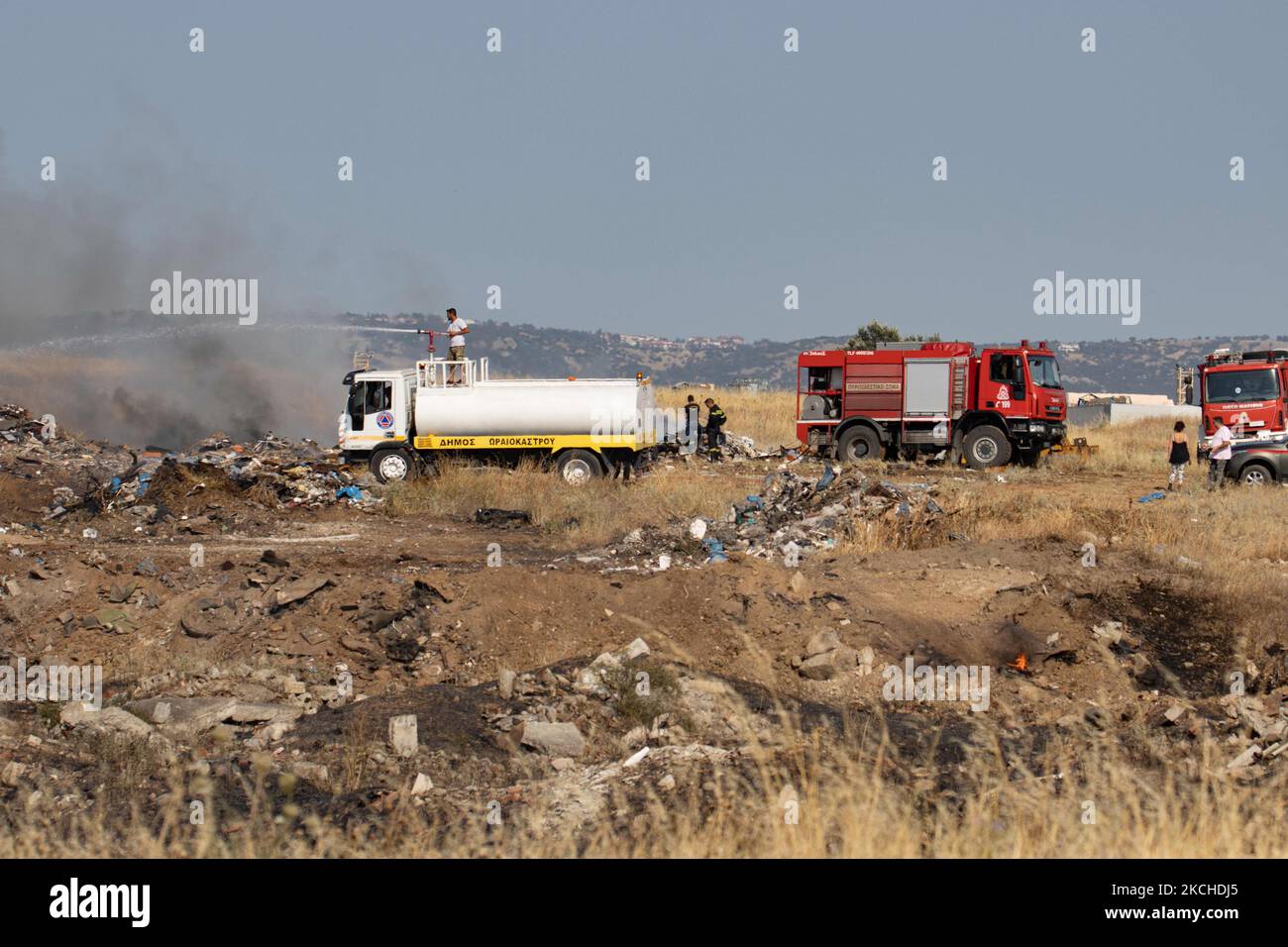Firefighting forces fighting bushfires near Thessaloniki. The ...