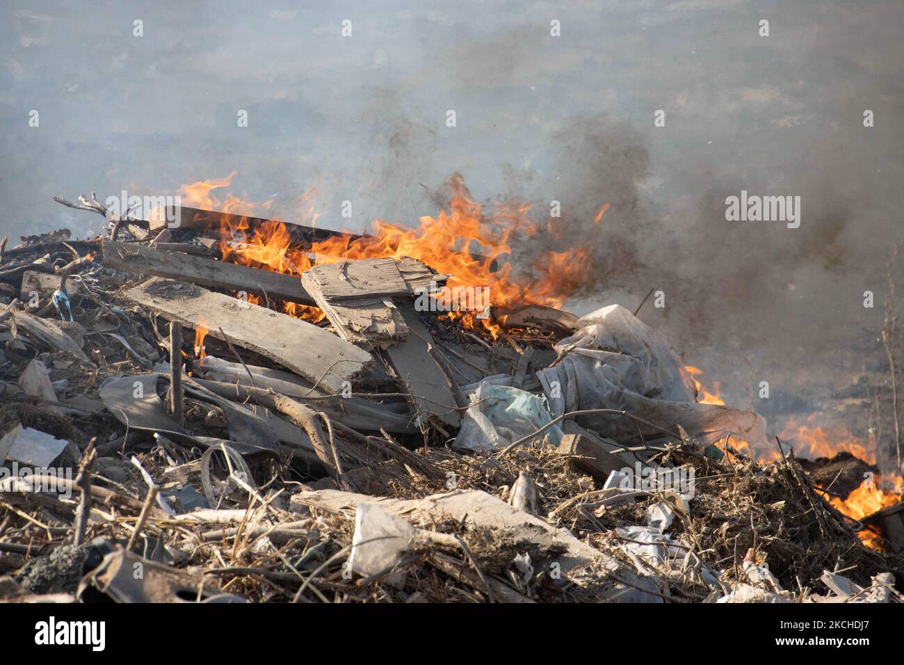 Firefighting forces fighting bushfires near Thessaloniki. The ...