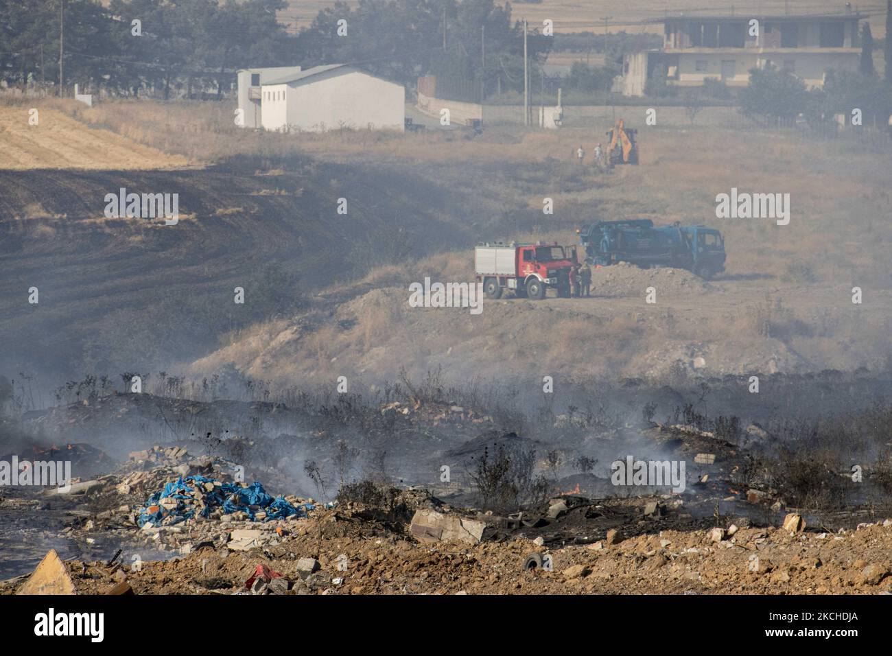 Firefighting forces fighting bushfires near Thessaloniki. The ...
