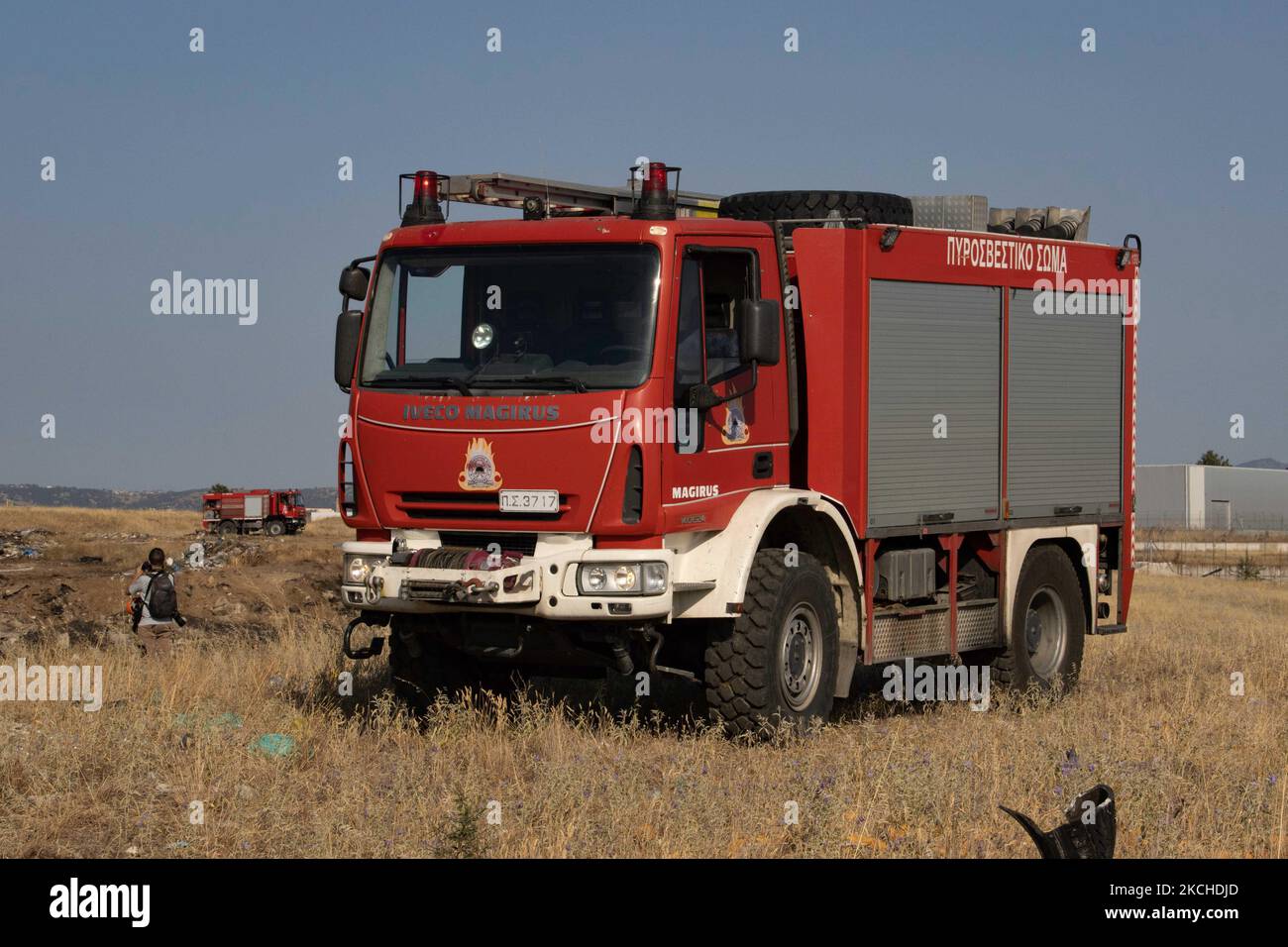 Firefighting forces fighting bushfires near Thessaloniki. The ...