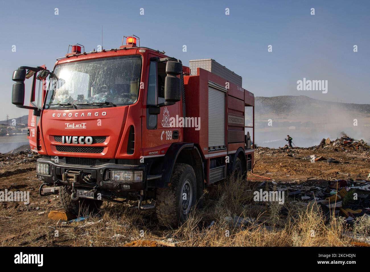 Firefighting forces fighting bushfires near Thessaloniki. The ...