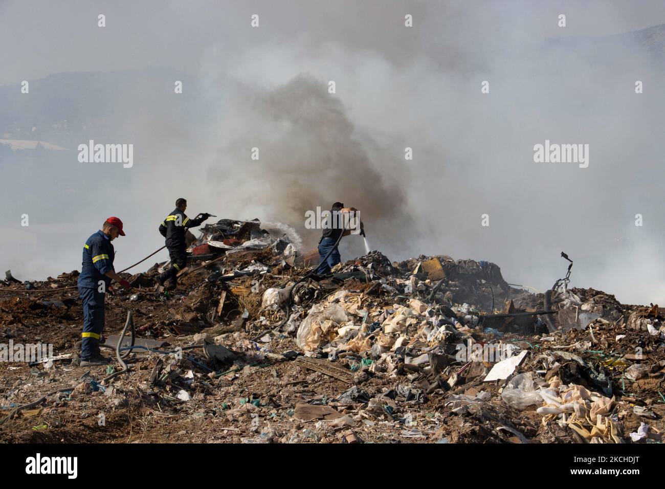 Firefighting forces fighting bushfires near Thessaloniki. The ...