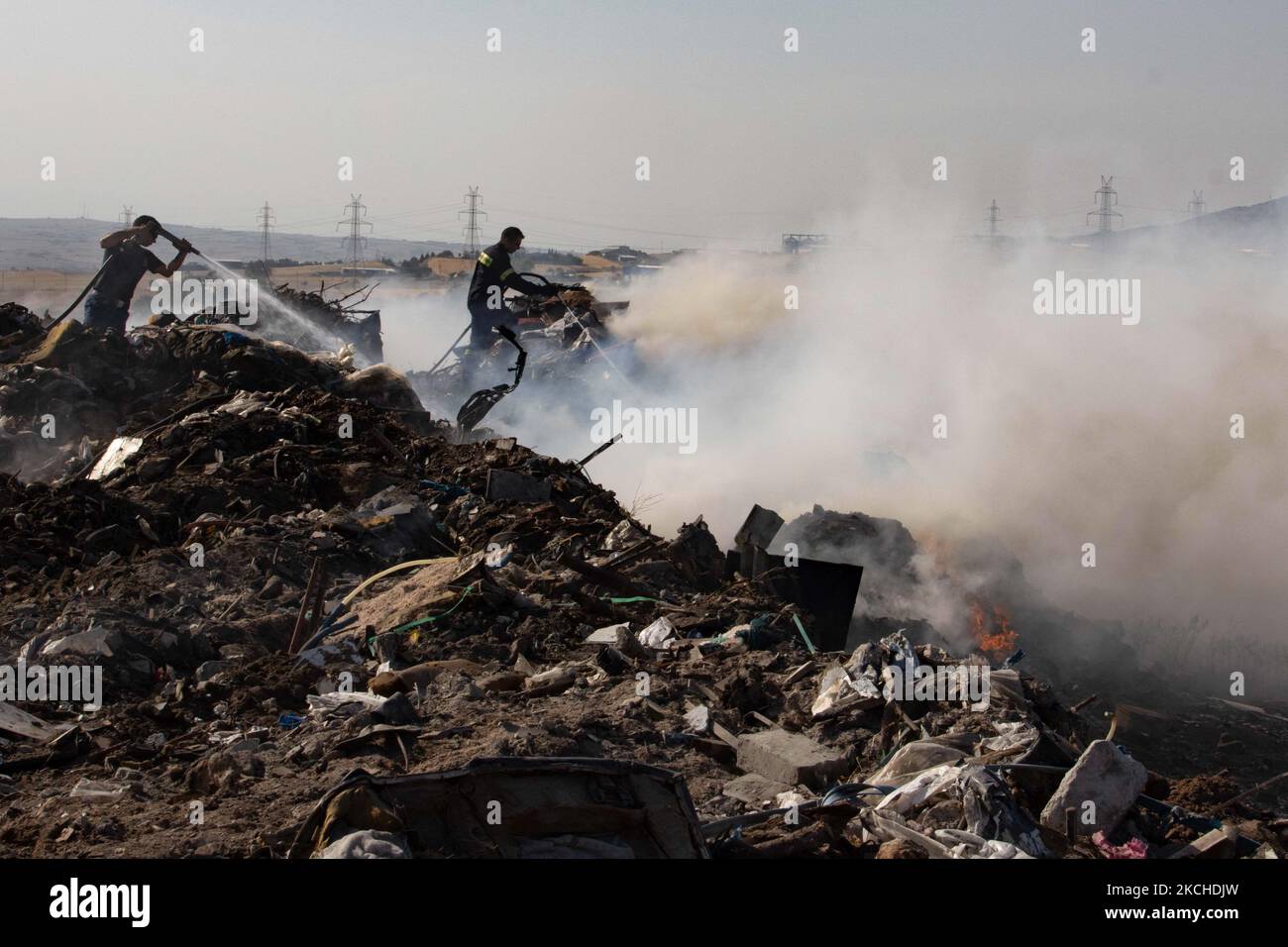 Firefighting forces fighting bushfires near Thessaloniki. The ...