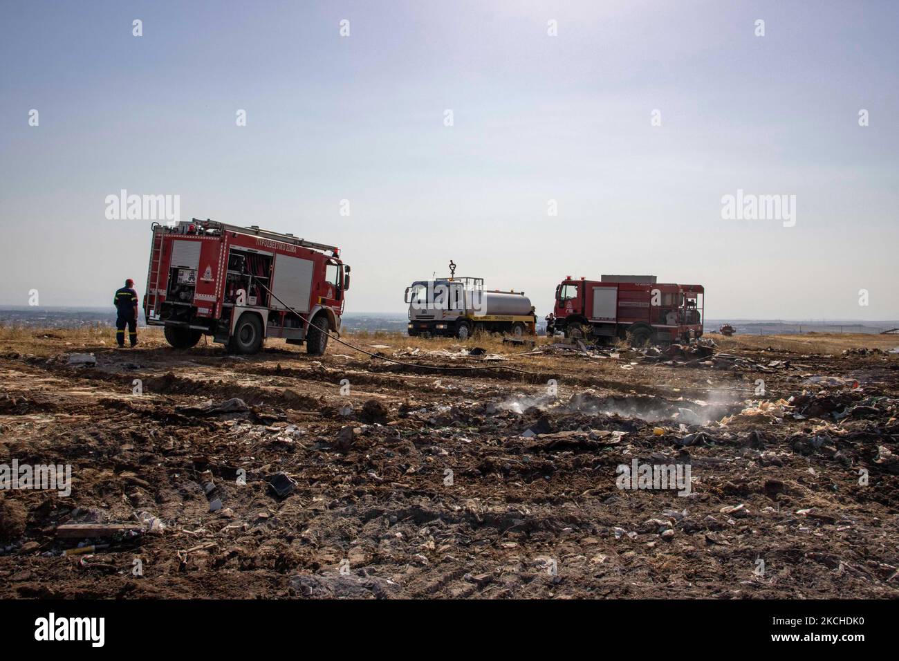 Firefighting forces fighting bushfires near Thessaloniki. The ...